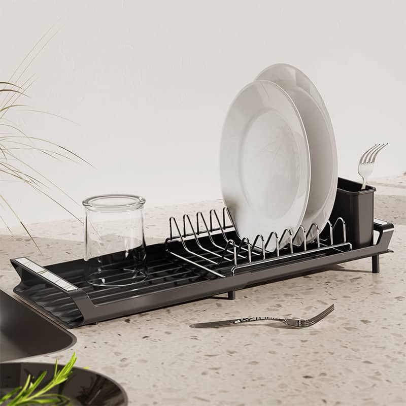 Escurridor seca plato extensible negro de acero